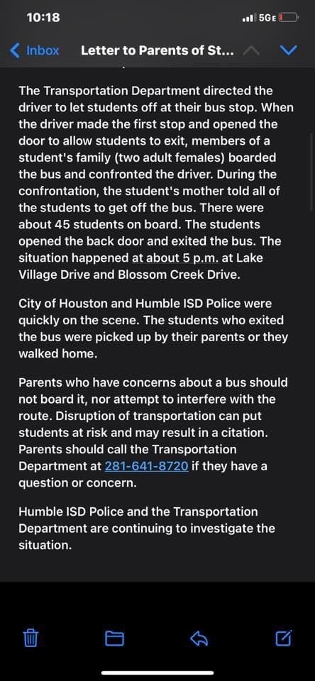 Humble ISD Bus Incident