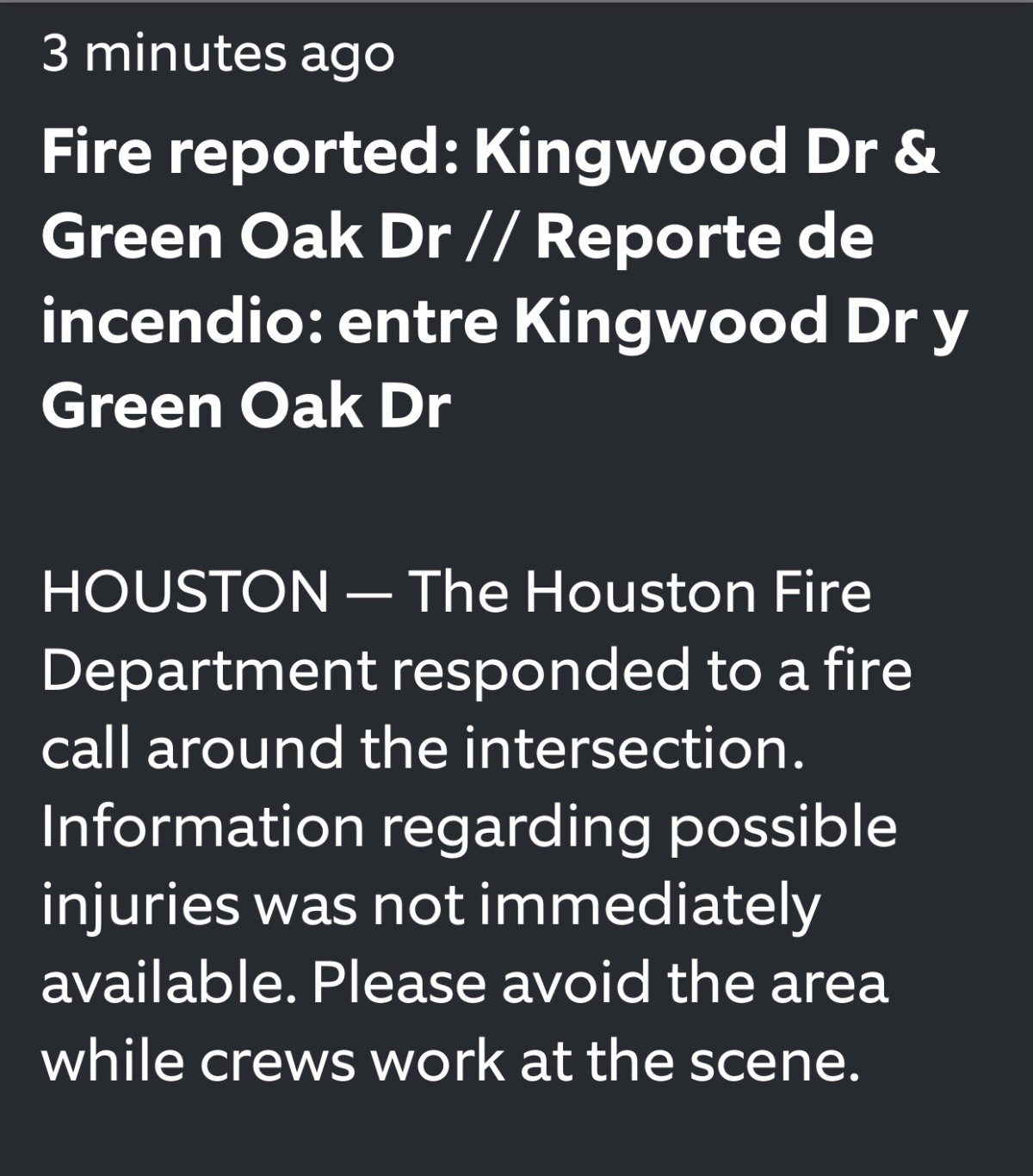 Fire Kingwood Dr and Green Oak Dr