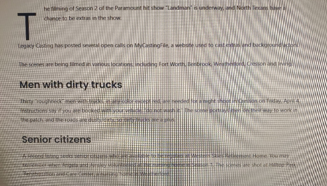 "Landman "season 2 filming now in north Texas.