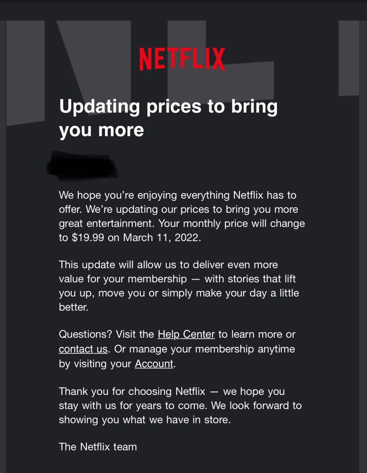 Netflix updating their price